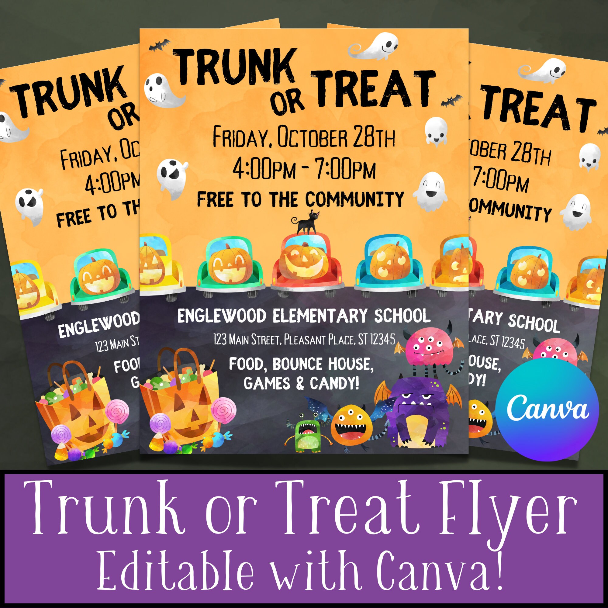 Trunk or Treat Flyer, Trunk or Treat Invitation, Halloween Block Party ...