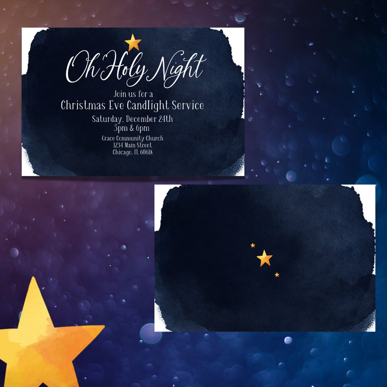 Oh Holy Night Christmas Eve Candlelight Service Invitation - Navy ...