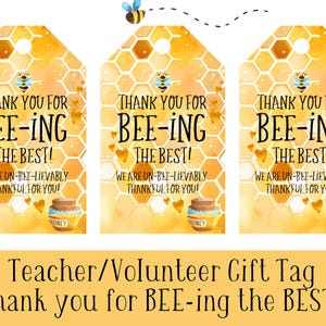 Printable Gift Tag, Volunteer Thank You, Thank You for Bee-ing the BEST ...