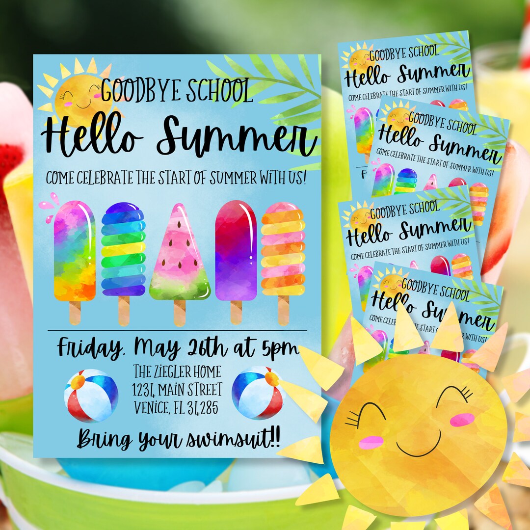 Goodbye School HELLO Summer! Customizable Invitation, Instant Download ...