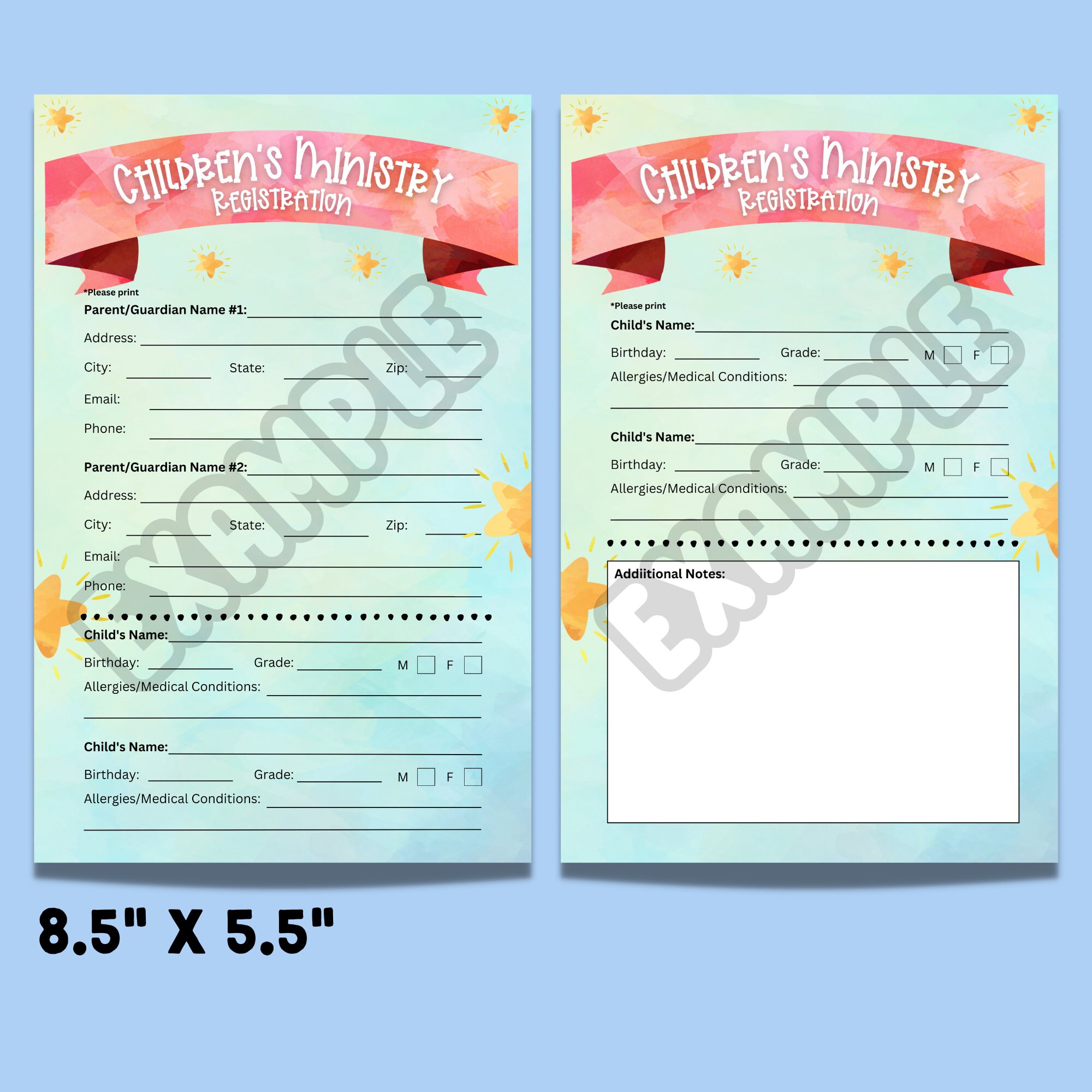 Children's Ministry Connect Card, Registration Card, Parent and ...