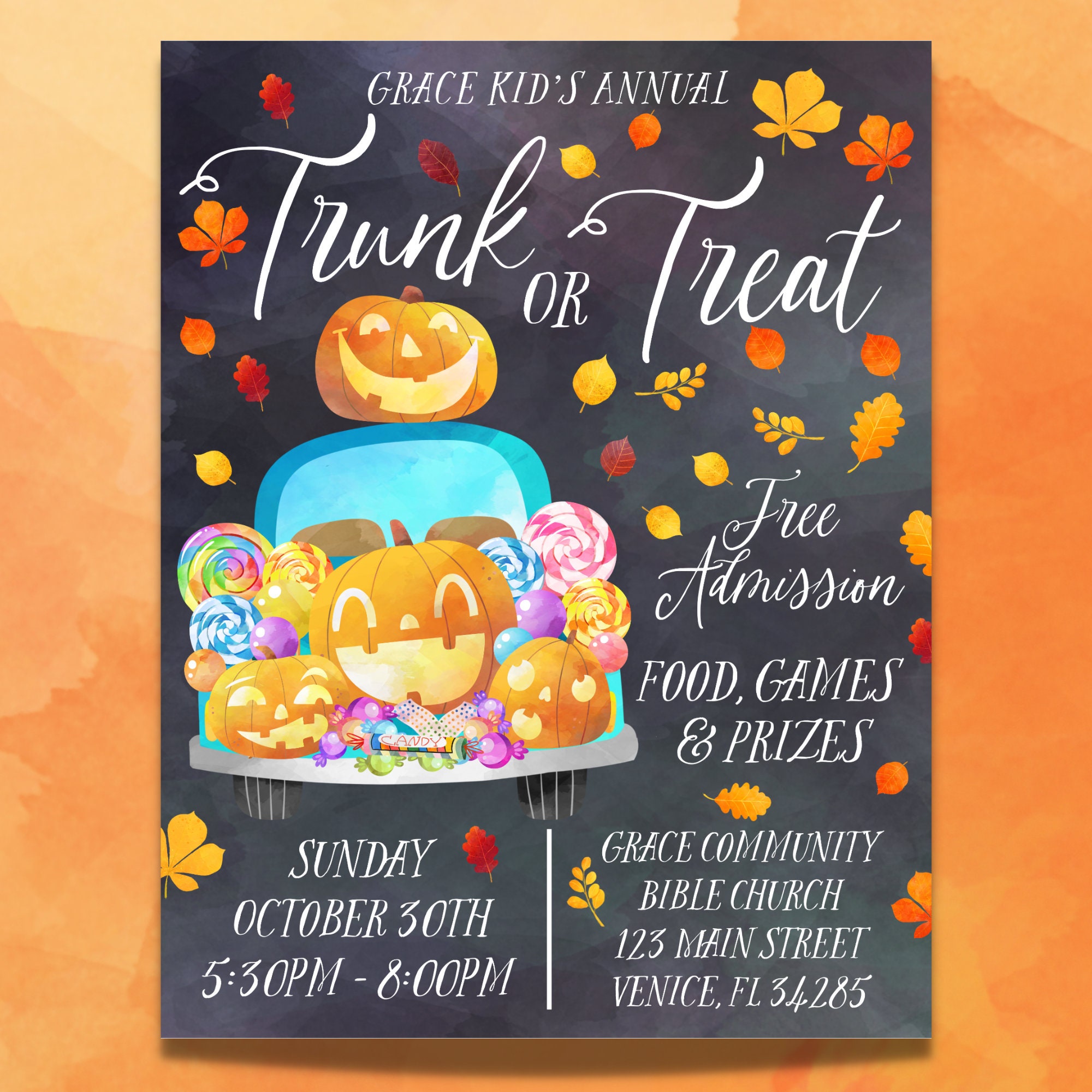 Trunk or Treat Flyer, Trunk or Treat Invitation, Halloween Block Party ...