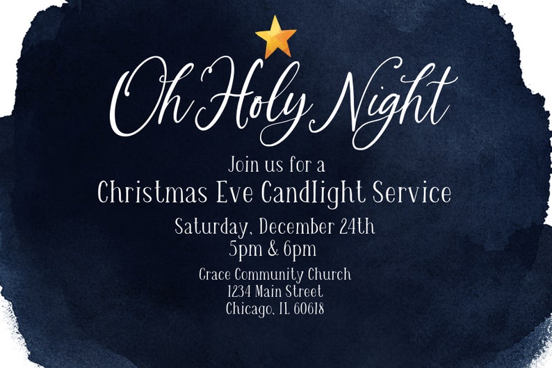 Oh Holy Night Christmas Eve Candlelight Service Invitation - Navy ...