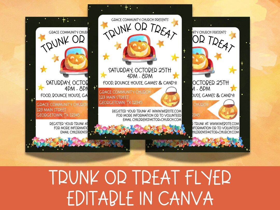 Trunk or Treat Flyer | Editable Canva Template | Church Event Flyer ...