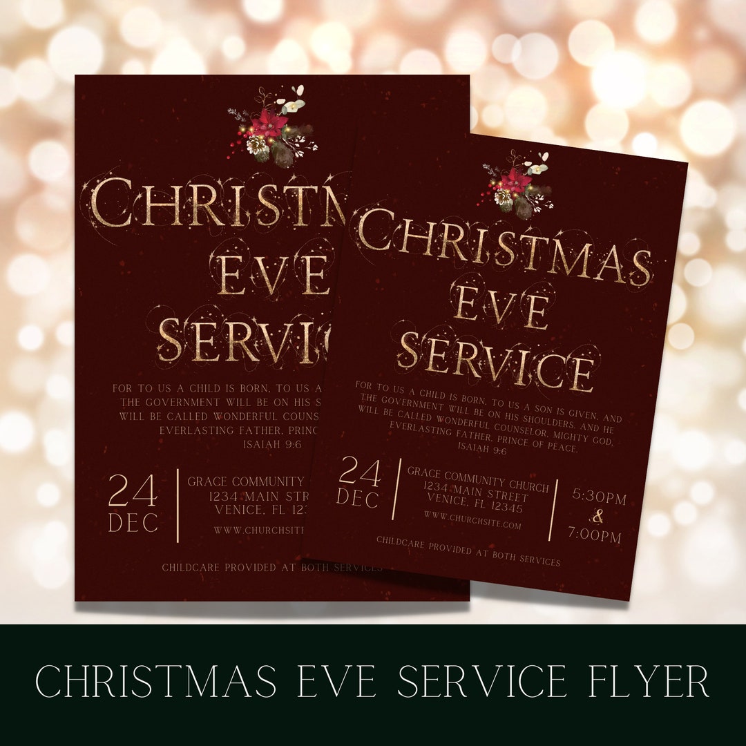Red and Gold Christmas Eve Candlelight Service Flyer - Church Christmas ...