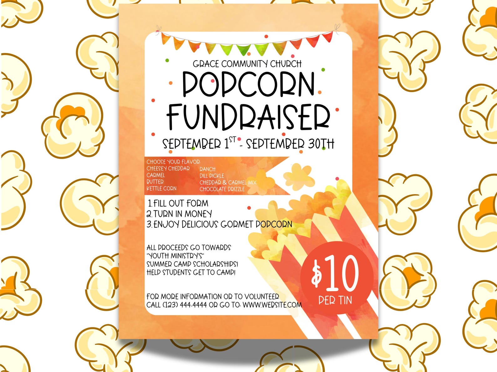 Popcorn Fundraiser Flyer | Editable Canva Template | Church, School ...