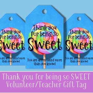 Printable Gift Tags, Thank You for Being so SWEET, Volunteer ...