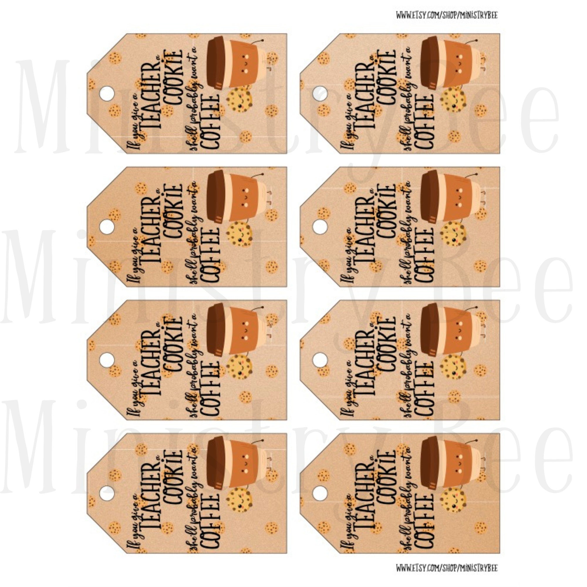 Teacher Gift Tag, Coffee and Cookies, Gifts for Teacher, Instant ...