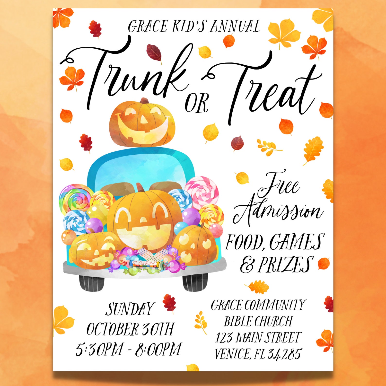 Trunk or Treat Flyer, Trunk or Treat Invitation, Halloween Block Party ...