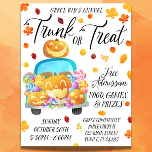 Trunk or Treat Flyer, Trunk or Treat Invitation, Halloween Block Party ...