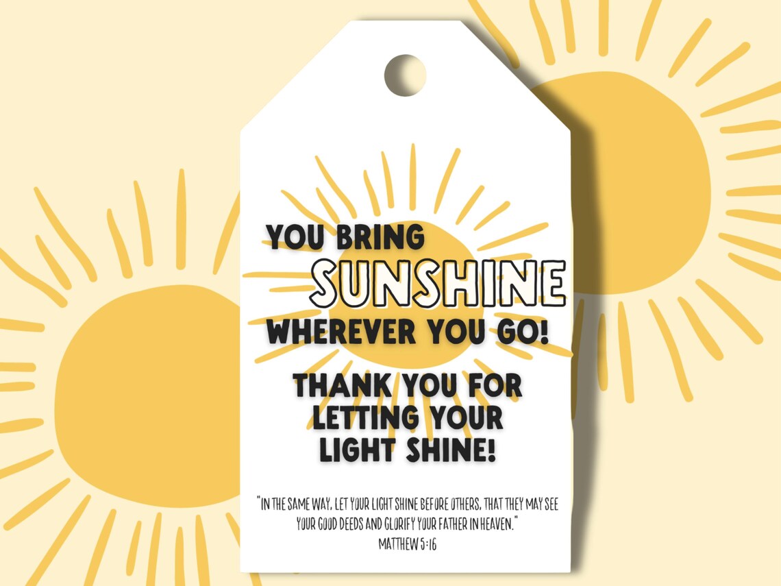 Printable Gift Tags, You Bring Sunshine, Volunteer Appreciation, Thank ...
