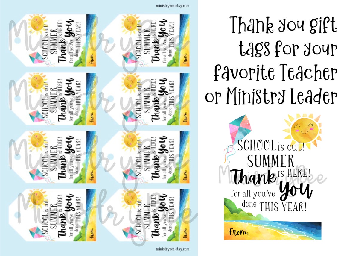 Printable Gift Tag, Teacher, Volunteer, Leader, School's Out Summer's ...