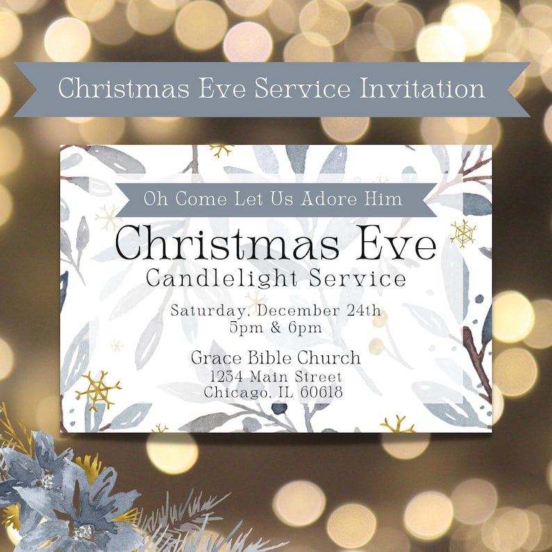 Christmas Candlelight Service Editable Church Invitation Template - Etsy