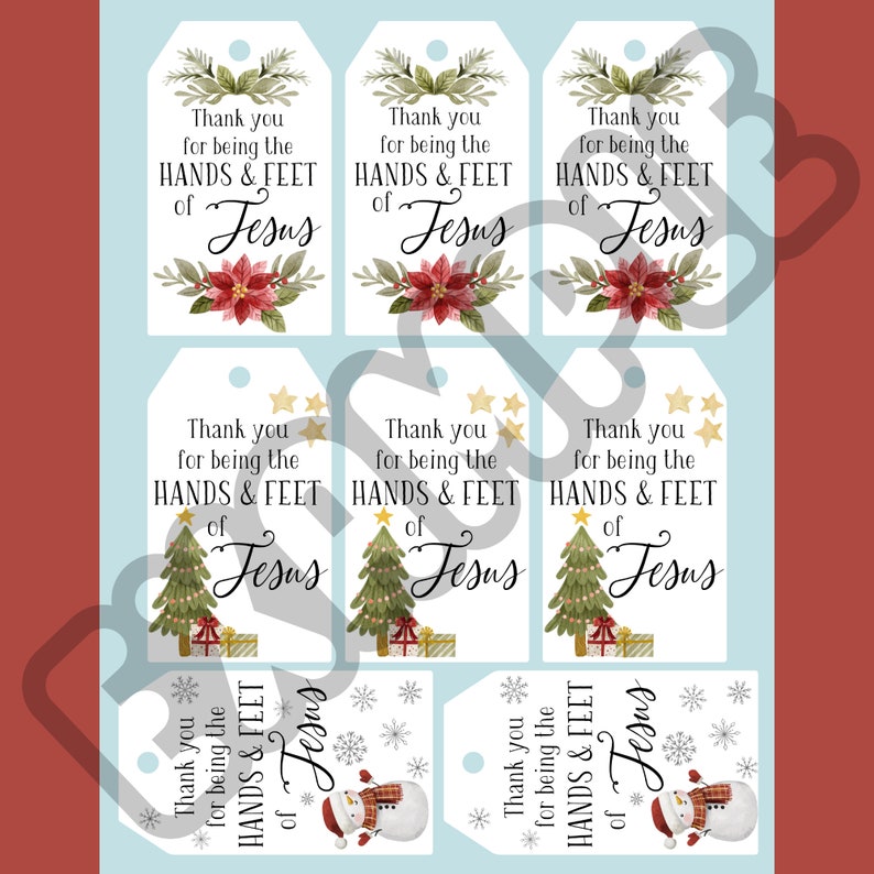 Christmas Gift Tag - Thank You for Being the Hands & Feet of Jesus ...