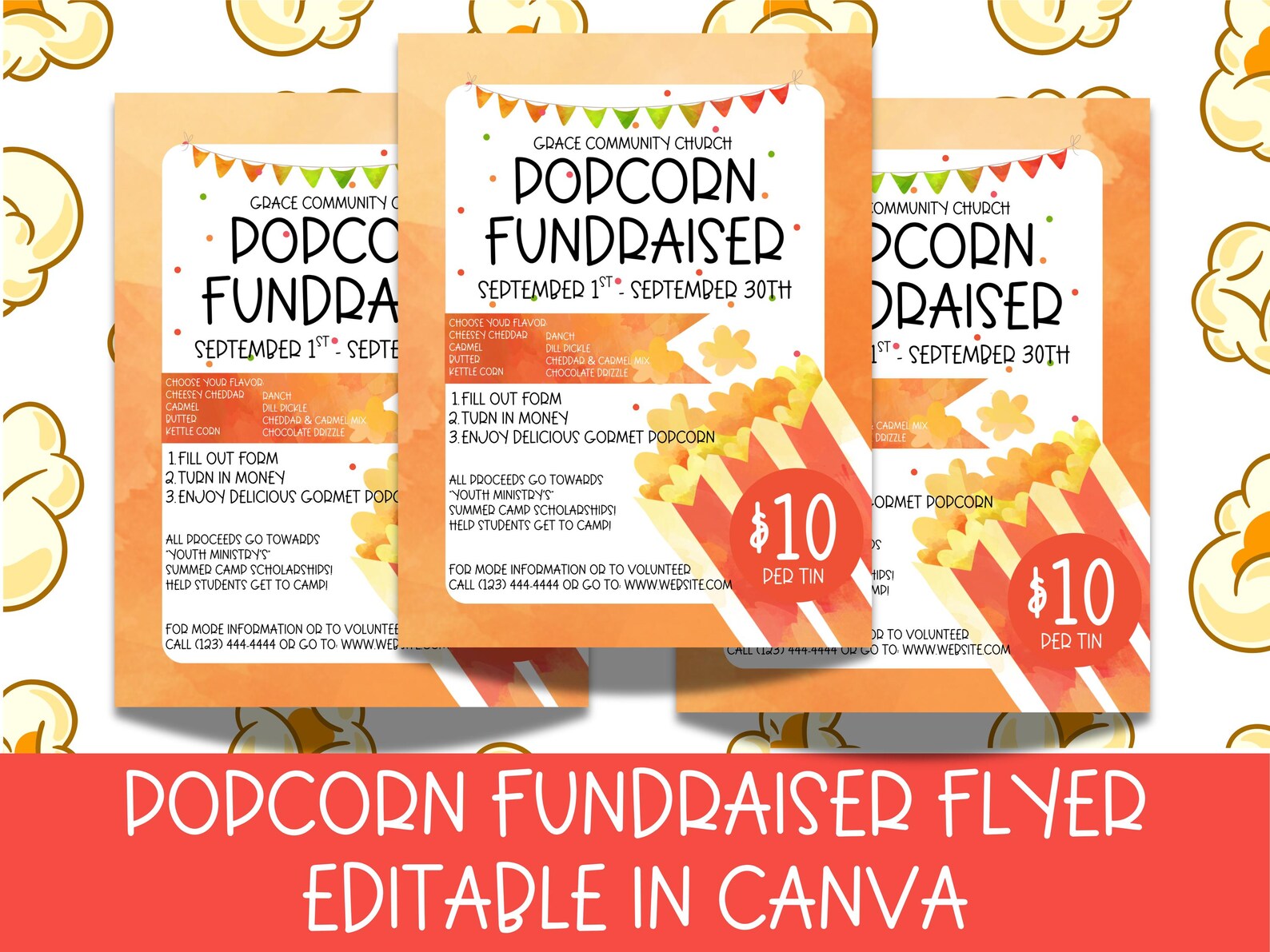 Popcorn Fundraiser Flyer | Editable Canva Template | Church, School ...