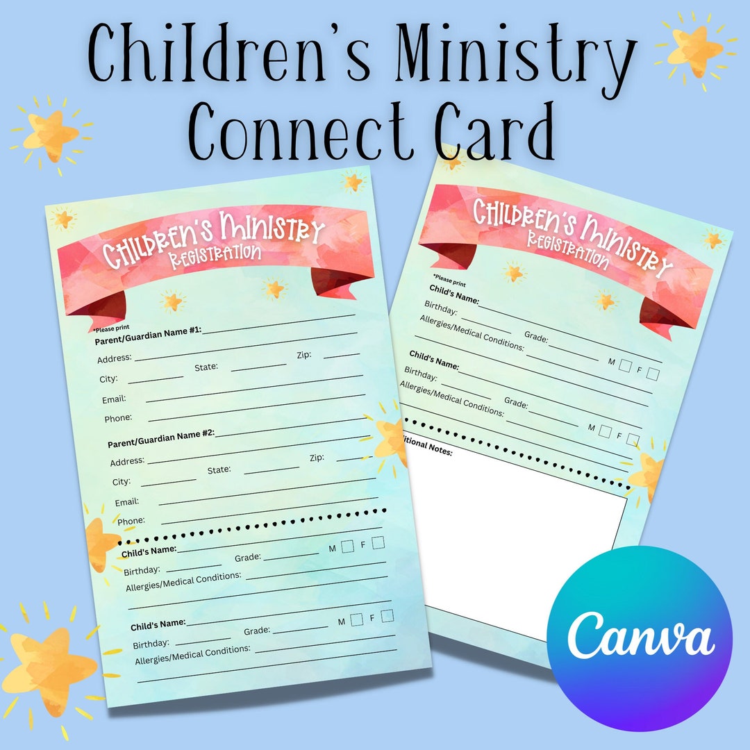 Children's Ministry Connect Card, Registration Card, Parent and ...