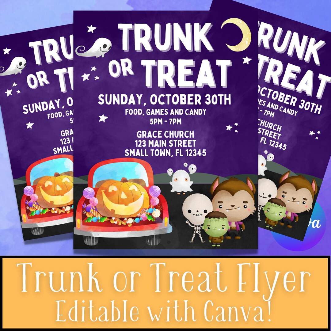Trunk or Treat Flyer, Trunk or Treat Invitation, Halloween Block Party ...