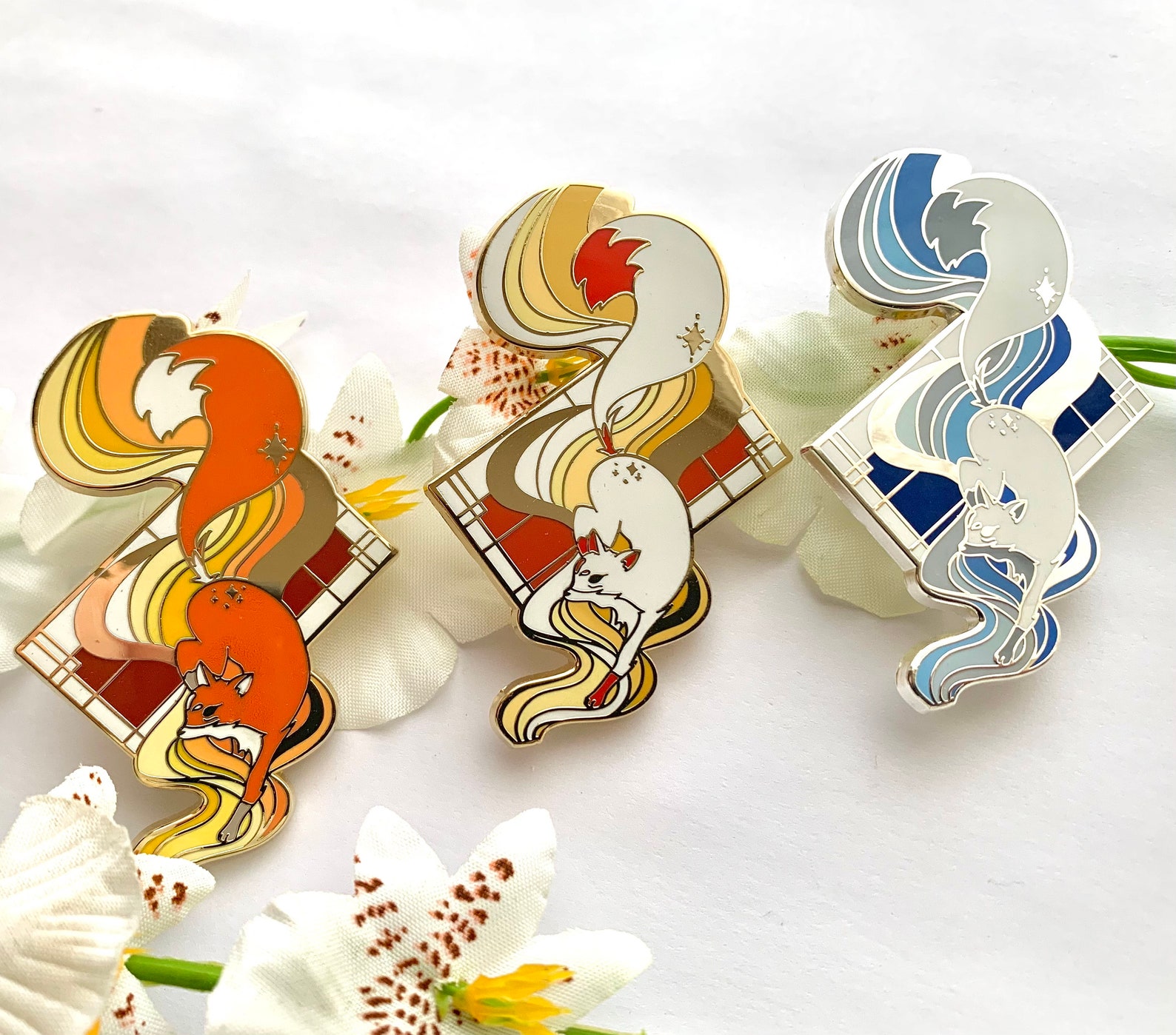 Japanese Fox Hard Enamel Pins | Red Fox, Kitsune, Silver-blue Fox ...