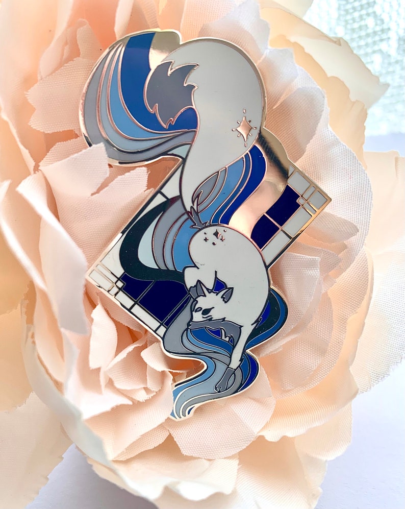Japanese Fox Hard Enamel Pins Red Fox Kitsune Silver-blue - Etsy