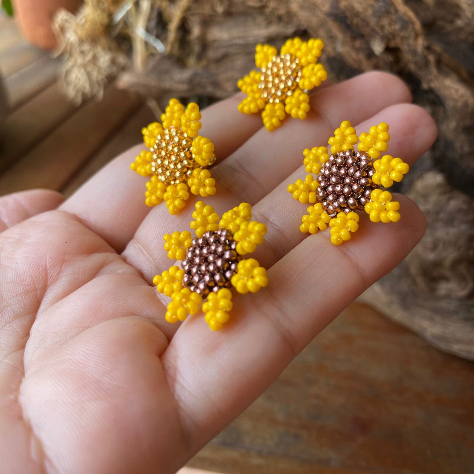 Sunflower Earrings Beaded, Sunflower Tutorial, Sunflower Earrings ...