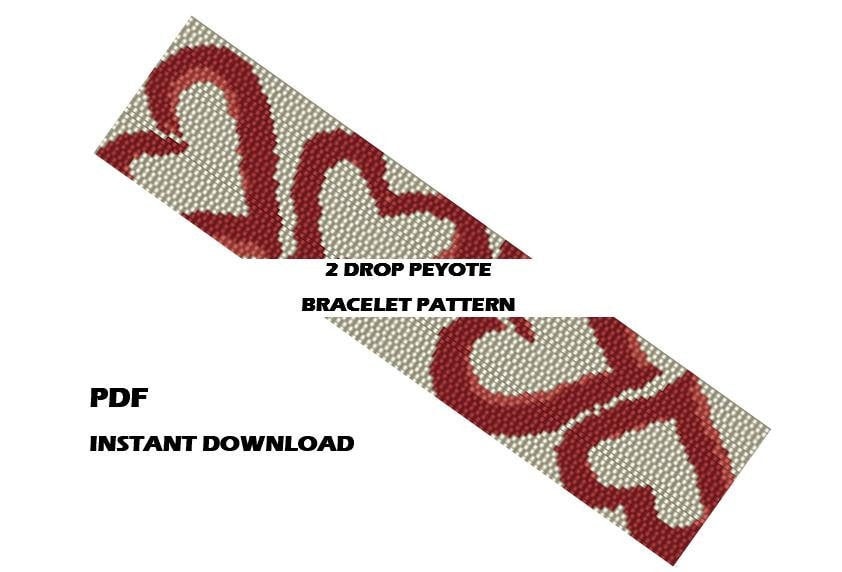 Red Hearts Peyote Pattern, Even Count Peyote Pattern, 2 Drop Peyote ...