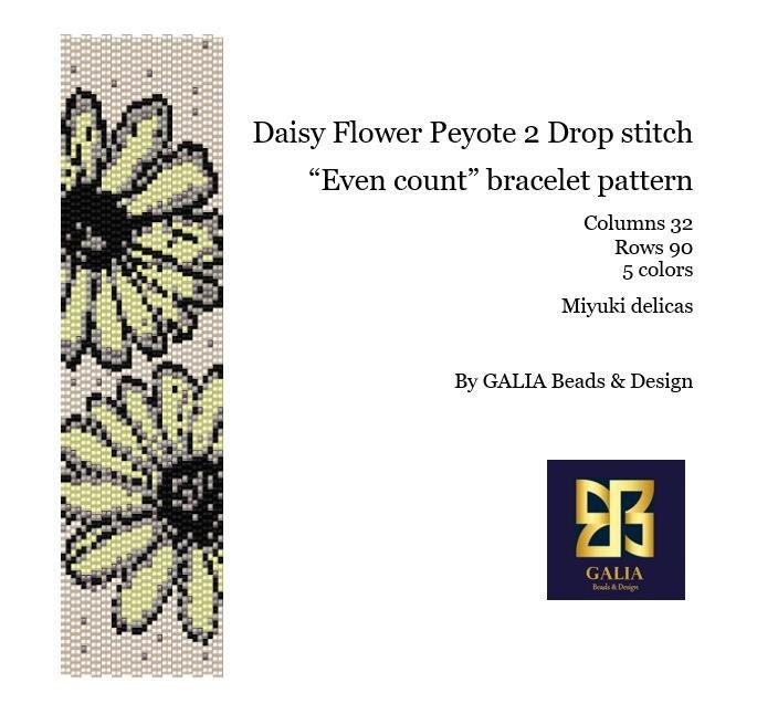 Daisy Peyote Bracelet Pattern, Flower Peyote Stitch, Even Count Peyote ...