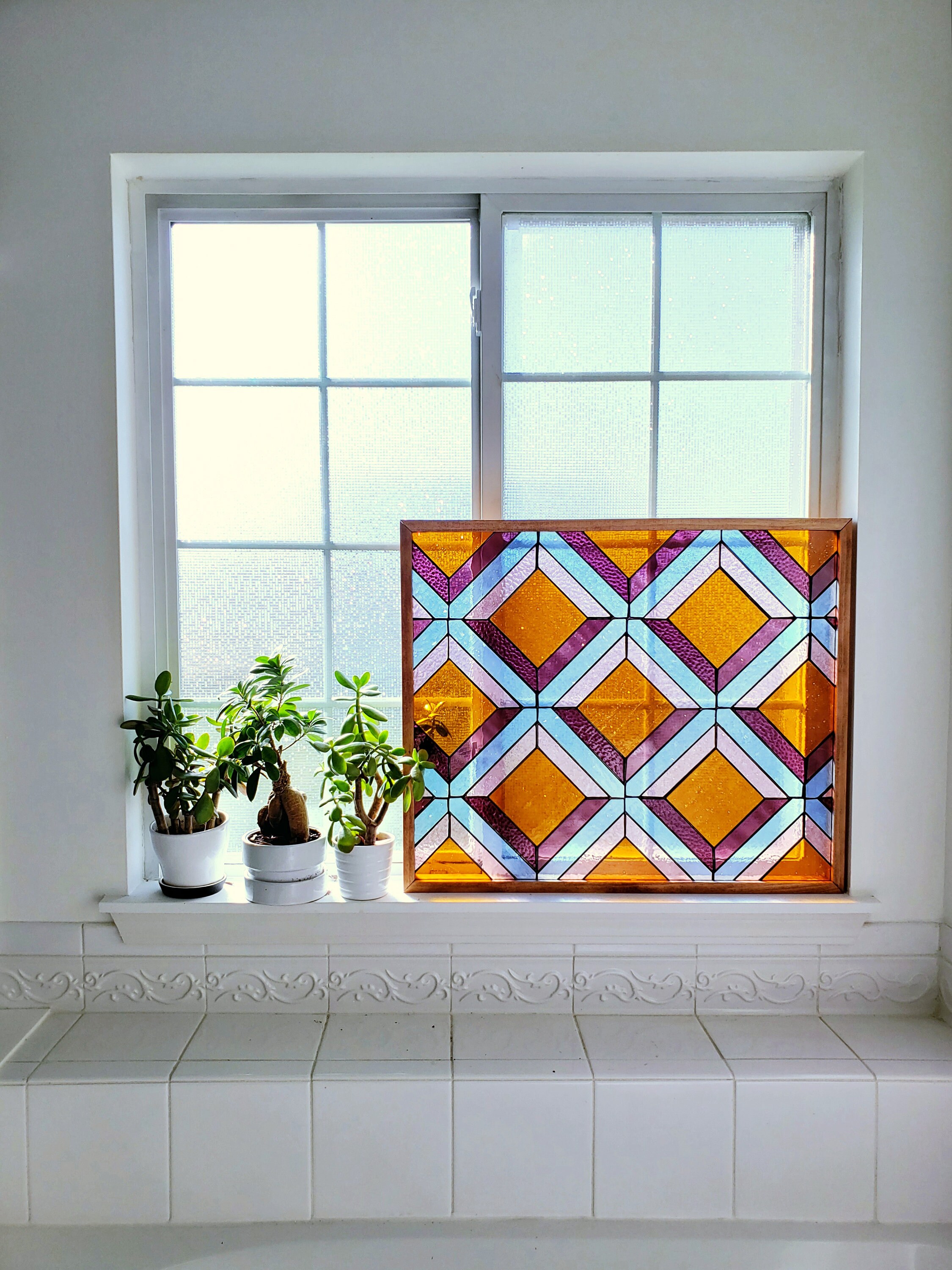 SAMPLE SALE: Framed Bright Eclectic Geometric Stained Glass - Etsy