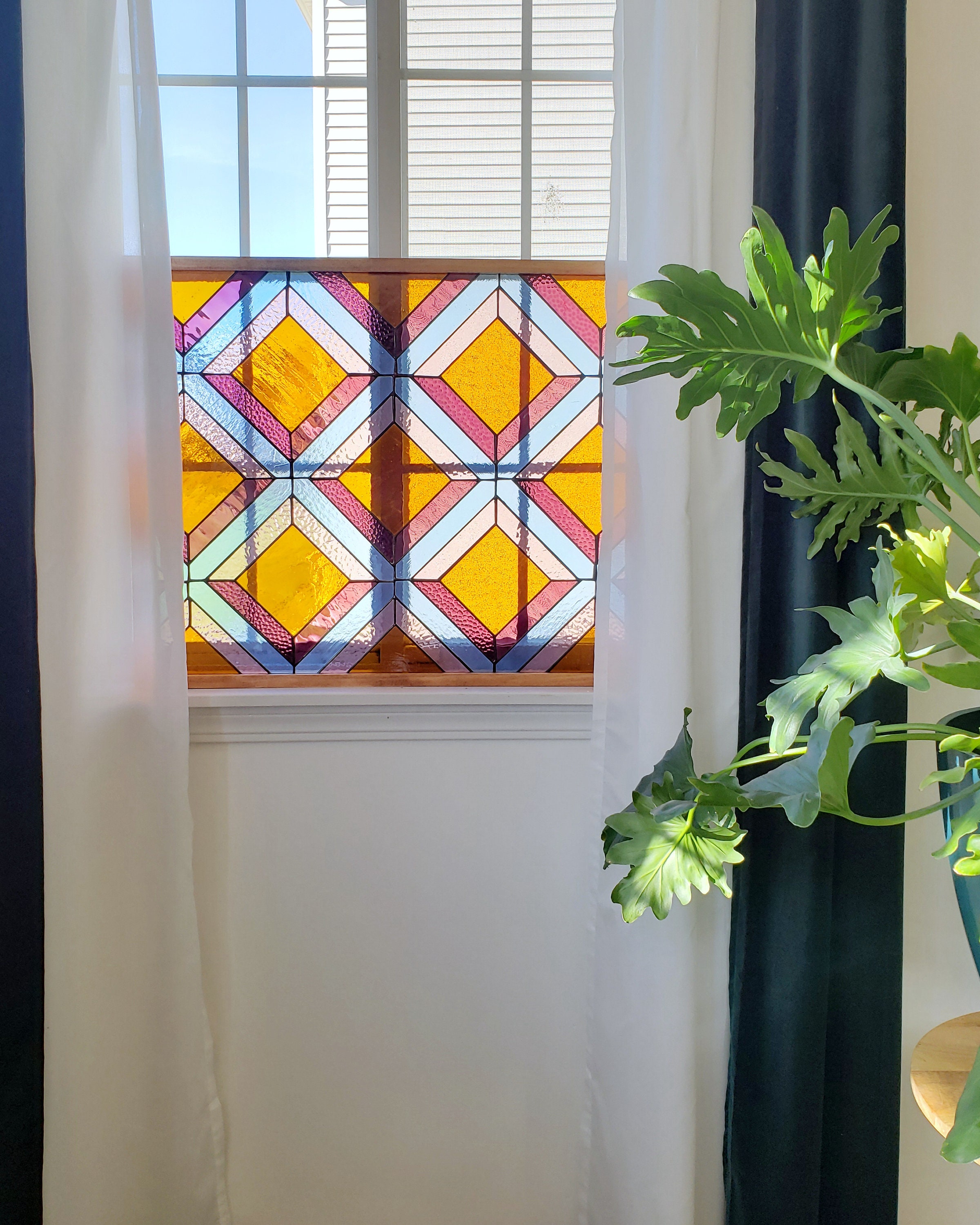 SAMPLE SALE: Framed Bright Eclectic Geometric Stained Glass - Etsy