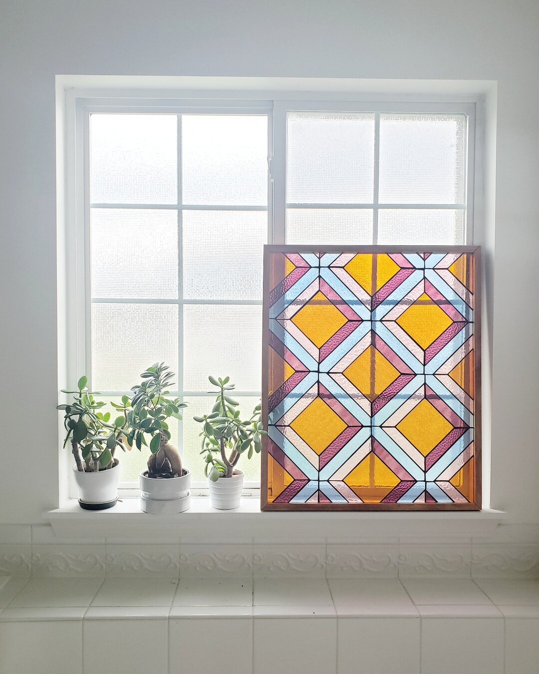 Geometric Stained Glass Panel: Bright Eclectic Framed Art - Etsy