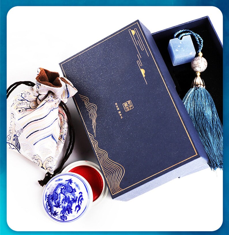 Custom Sky Blue Stamp Chinese Traditional Stone Seal Chinese Stone Seal ...