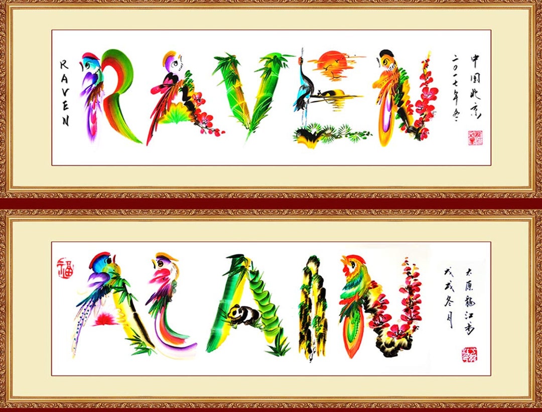 Custom Chinese Japanese English Korean Name Chinese Calligraphy Wall Decor Your Name in Dragon Phoenix Characters no Frame Etsy
