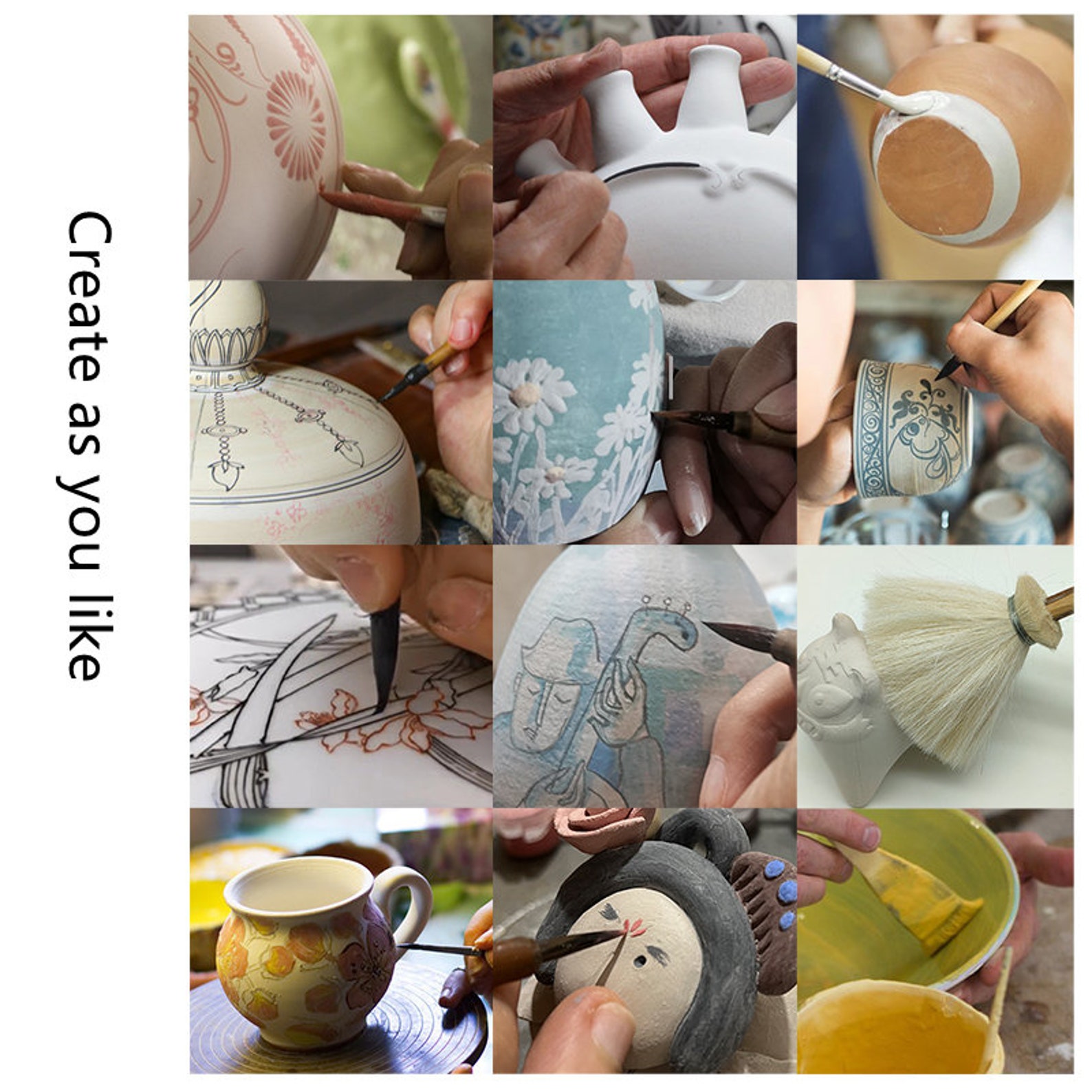 Clay Tools Glaze Brushes 14PCS Pottery Art Painting Tools, Pottery ...