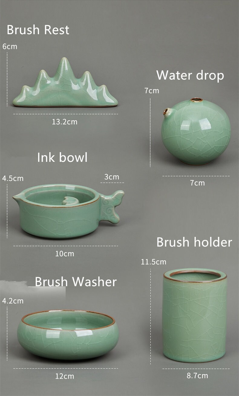 Ceramic Paint Brush Washer Tiny Water Dropper Green Round | Etsy