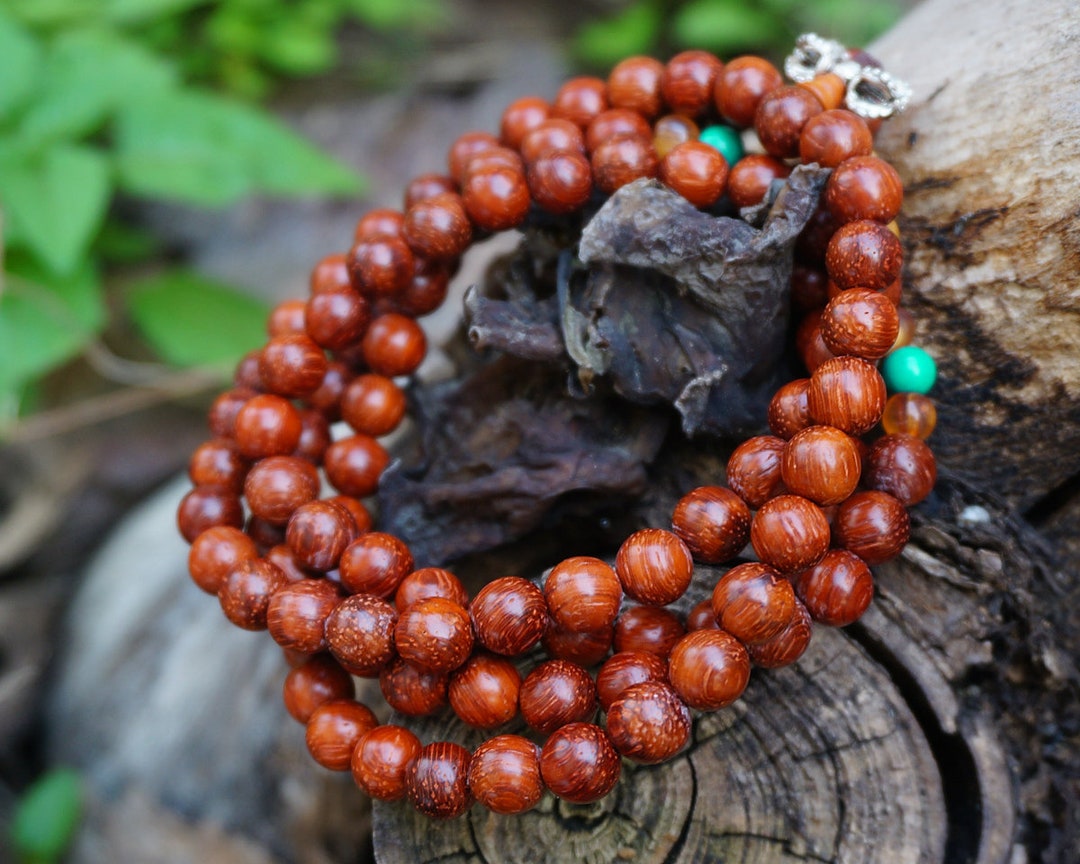 6mm/8mm Natural Red Blood Sandalwood Beads 108 Mala , Round Bead Guru ...