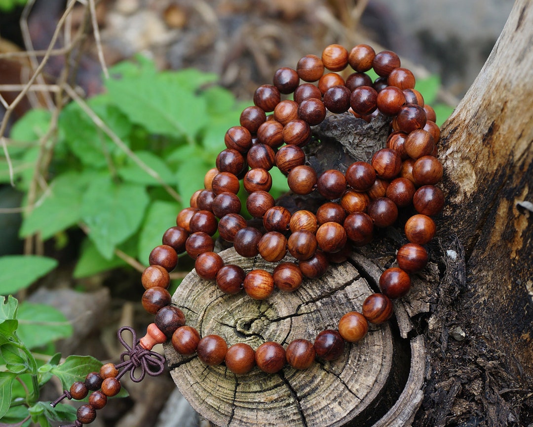 6mm/8mm Natural Wood Red Willow Beads 108 Mala , Round Bead Guru Bead ...