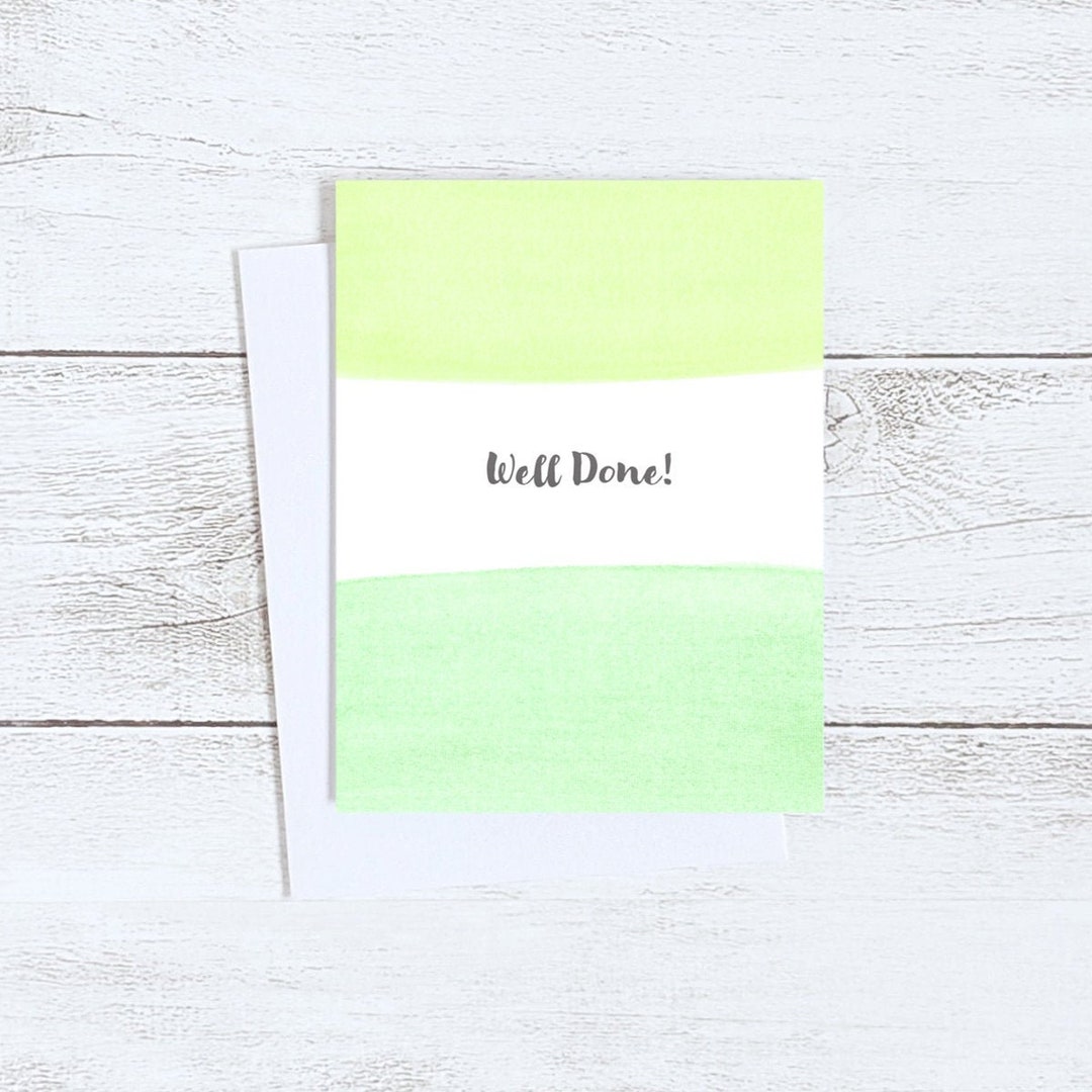 Well Done Printable Card, Lime Green, Dark Green, Watercolour Brush ...