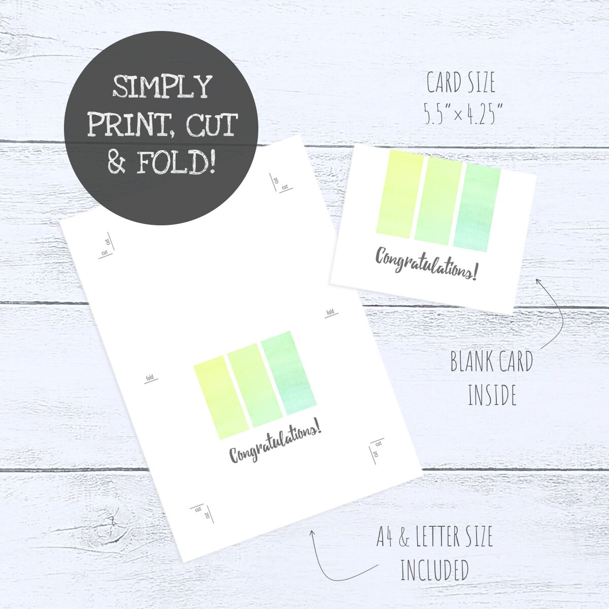 Congratulations Printable Card, Lime, Dark Green, Watercolour Brush ...