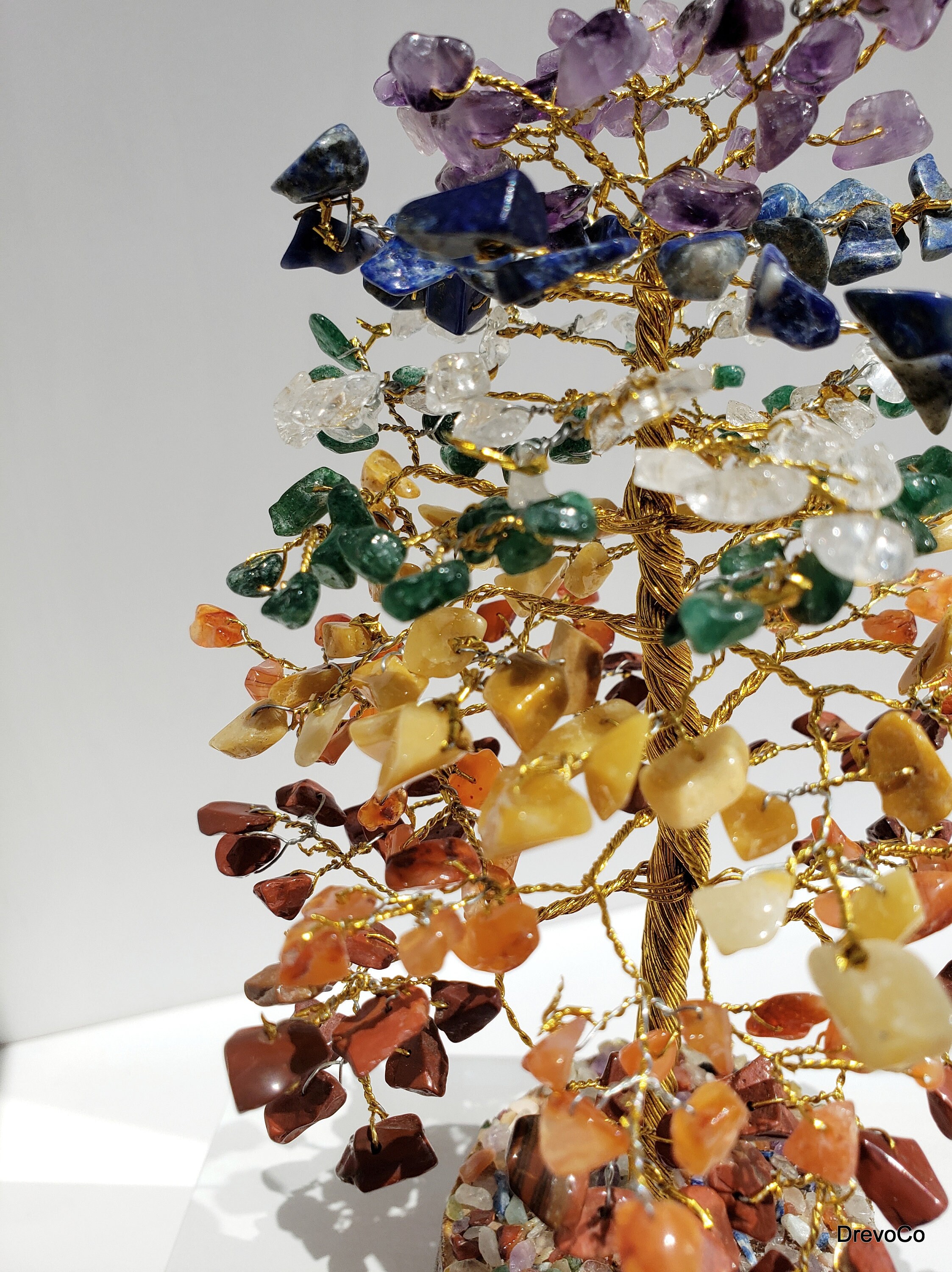 Chakra Gemstone Tree on Wood Base W/ Gold Wire | Etsy