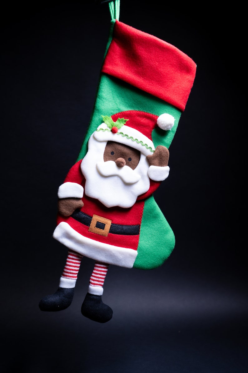 3D African American Santa Christmas Stocking, Holiday Decor, Black ...