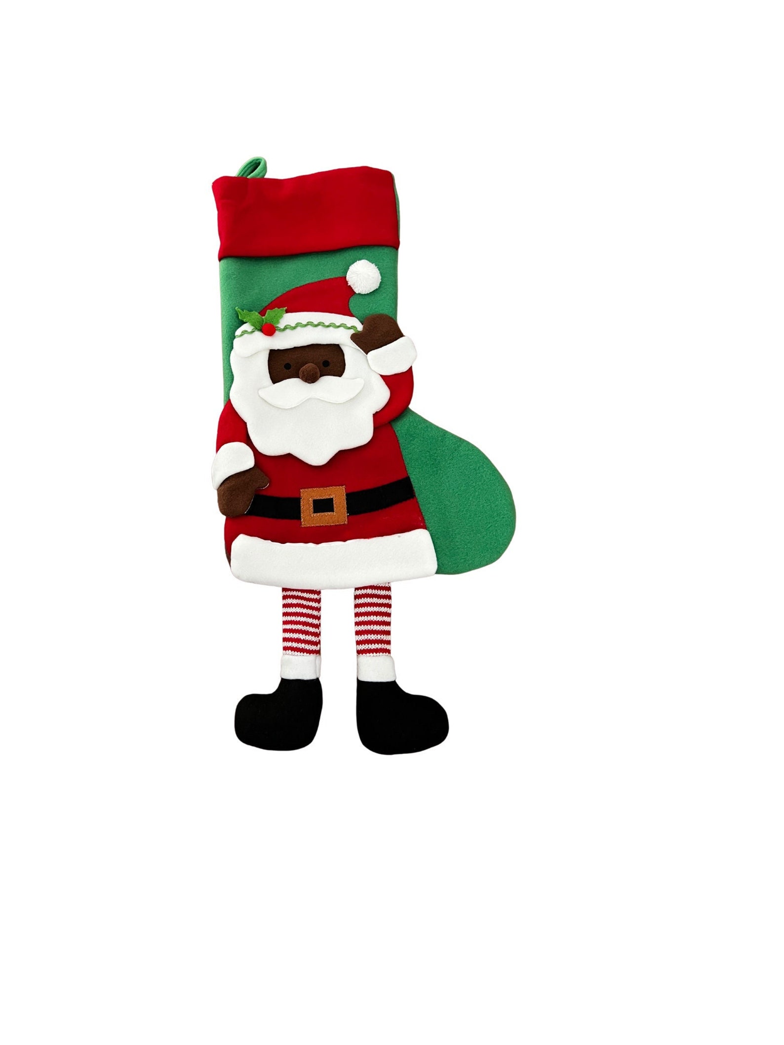 3D African American Santa Christmas Stocking, Holiday Decor, Black ...