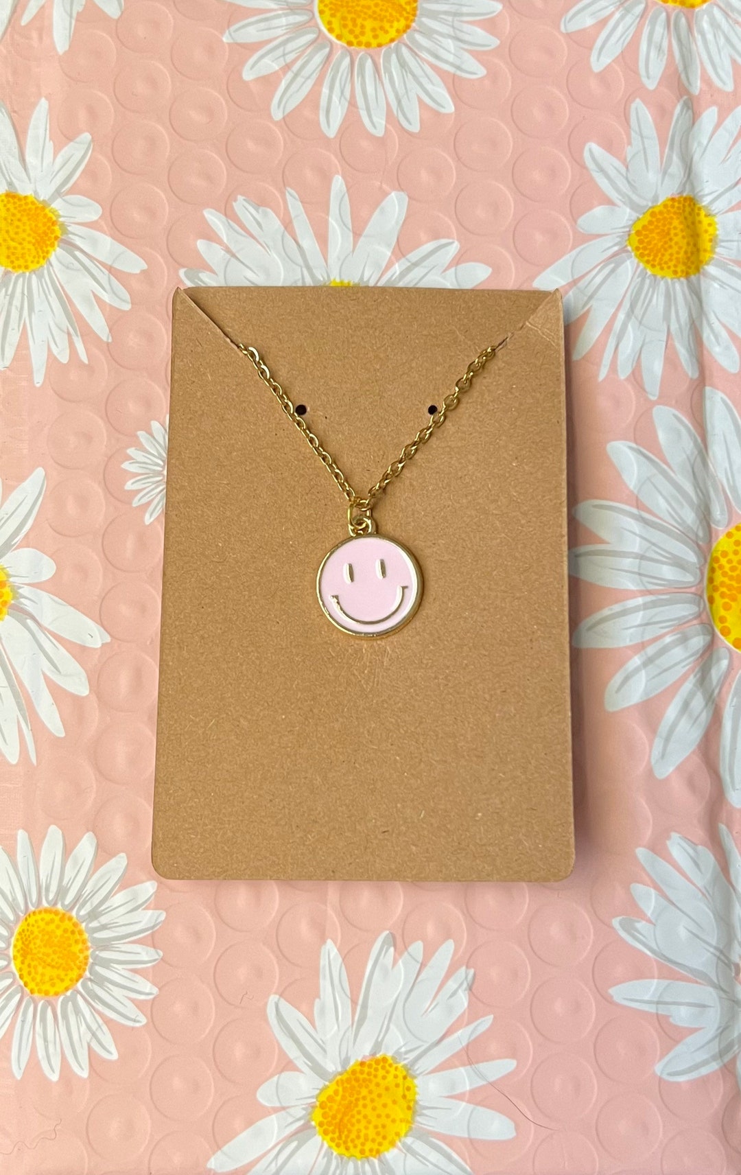 Smiley Face Chained Necklace, Gold Necklace, Smile Necklace - Etsy