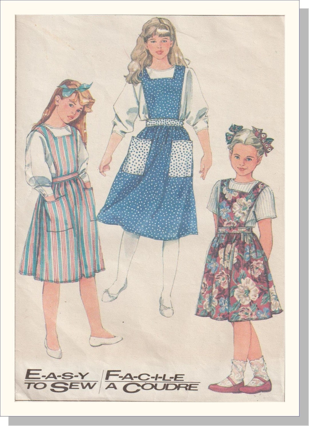 Vintage Girls Big Pockets Pinafore Dresses Simplicity Sewing Pattern ...