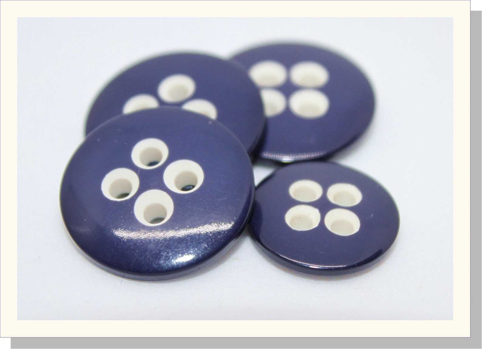 Vintage Mod Look Navy Blue & White Buttons Set of Four Sewing | Etsy