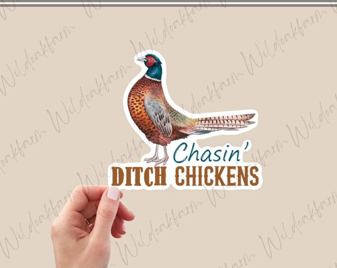 Chasin Ditch Chickens Sticker, Pheasants, Feather, Bird Dog, Chasing ...