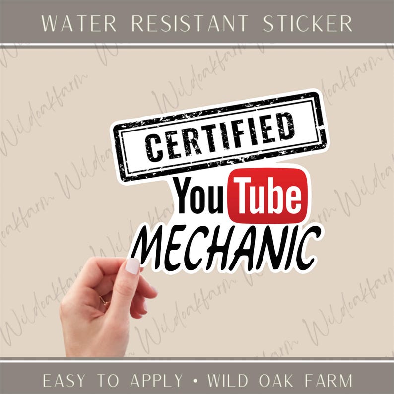 Certified Youtube Mechanic / Sticker / Funny Mechanic Decal / Car Part ...
