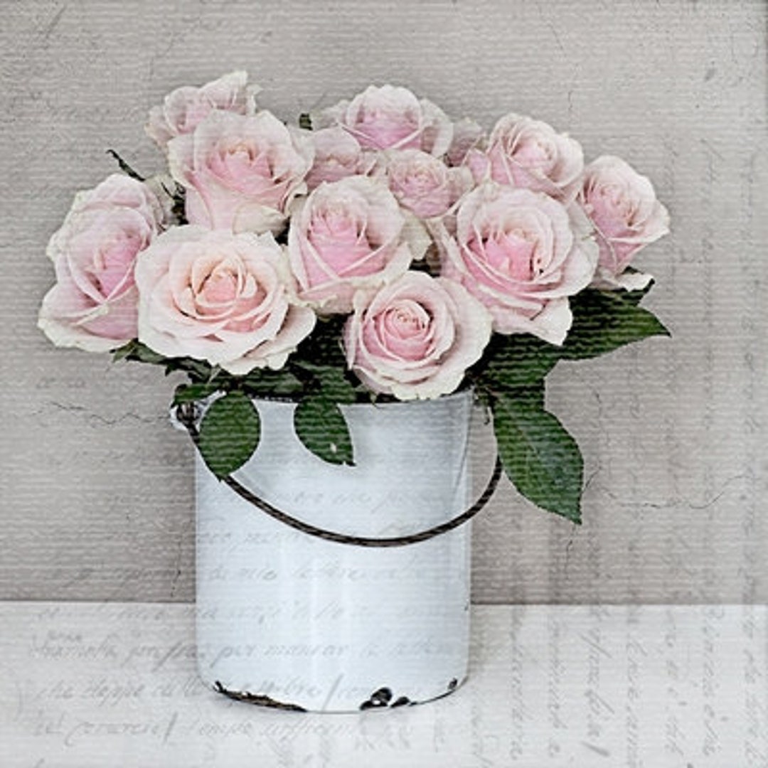 Bucket With Roses Vintage Rose Script Paper Napkin Rare Sagen - Etsy