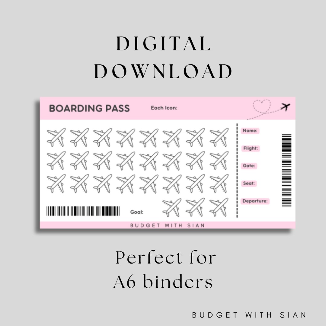 Boarding Pass Savings Tracker Printable: A6 Cash Envelope Insert ...