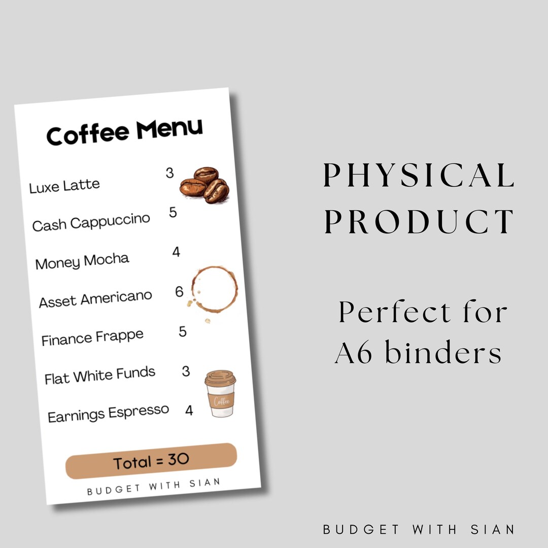 Laminated Coffee Menu Savings Tracker | Savings Tracker | Savings ...