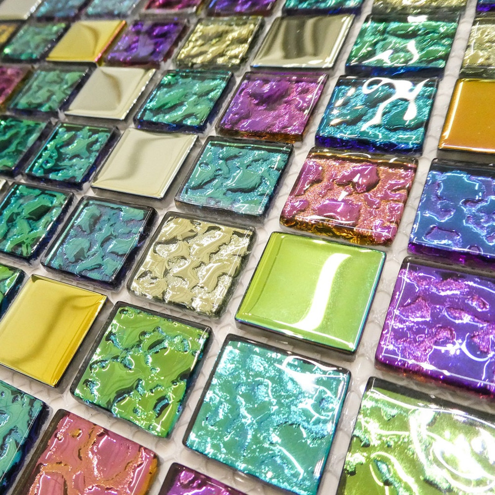 Iridescent Mix Glass Square Mosaic Tiles for Walls and Floors - Etsy