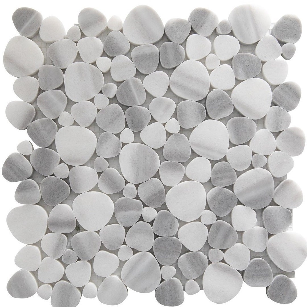 Pebbles Stone Grey Gloss Mosaic Tiles Sheet for Walls Floors Kitchen ...